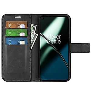 Kezaizhe Flip Case for OnePlus 11 Wallet PU Leather Magnetic Protective Cellphone Case for One Plus 11 Folio Book Cover with Stand (Black)