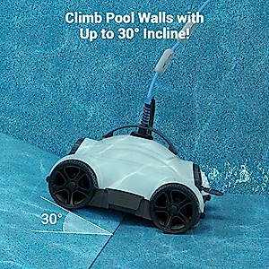 Rock&Rocker Automatic Robotic Pool Cleaner with Powerful Cleaning, with Dual Drive Motors, IPX8 Waterproof, and 33FT Floated Cord - Ideal for Home Pool Cleaning, White (RR1008)