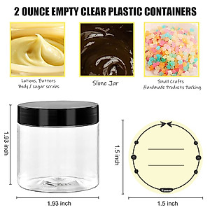 36 Pack 2 Oz Small Plastic Container Jars with Lids and Labels BPA Free, TUZAZO Empty Round Clear Cosmetic Containers Plastic Slime Jars for Lotion, Cream, Ointments, Samples, Travel Storage (36)