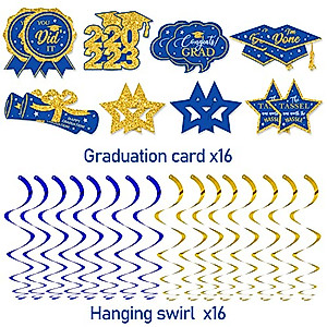 16 PCS Graduation Hanging Swirls Ceiling Decorations Blue Class of 2023 Graduation Party Congrats Grad Hanging Swirl Graduation Party Decoration Kit for Indoor & Outdoor Graduation Party Supplies