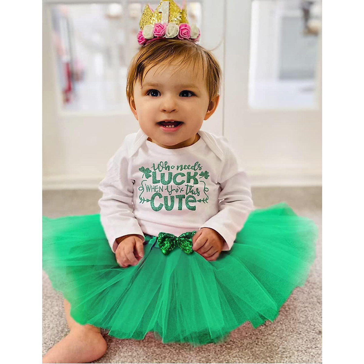 Von kilizo St Patricks Day Baby Girl Outfit Lucky Short Sleeves Romper Tutu Dress Baby Girl St Patricks Day Outfit Baby St Patricks Day Outfit Girl 0-3 Months