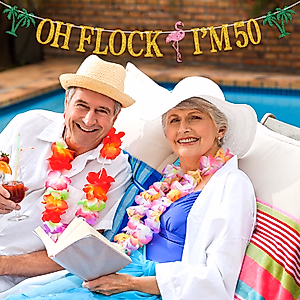 Oh Flock I'm 50 Banner, Glitter Happy 50th Birthday Anniversary Party Decorations, Pineapple Party Decor, Hawaiian Luau Tropical Aloha 50 Theme Party Photo Props