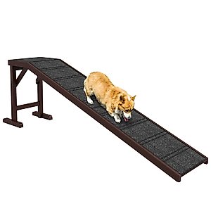 PawHut Dog Ramp for Bed, Pet Ramp for Dogs with Non-Slip Carpet and Top Platform, 74" x 16" x 25", Brown