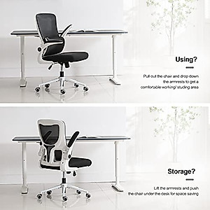 Office Chair Height-Adjustable Ergonomic Desk Chair with Self-adaptive Lumbar Support, Breathable Mesh Computer Chair High Back Swivel Task Chair with Flip-up Armrests - White