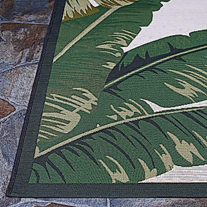 Couristan Dolce Palm Lily Indoor/Outdoor Area Rug, 5'3" x 7'6", Hunter Green-Ivory