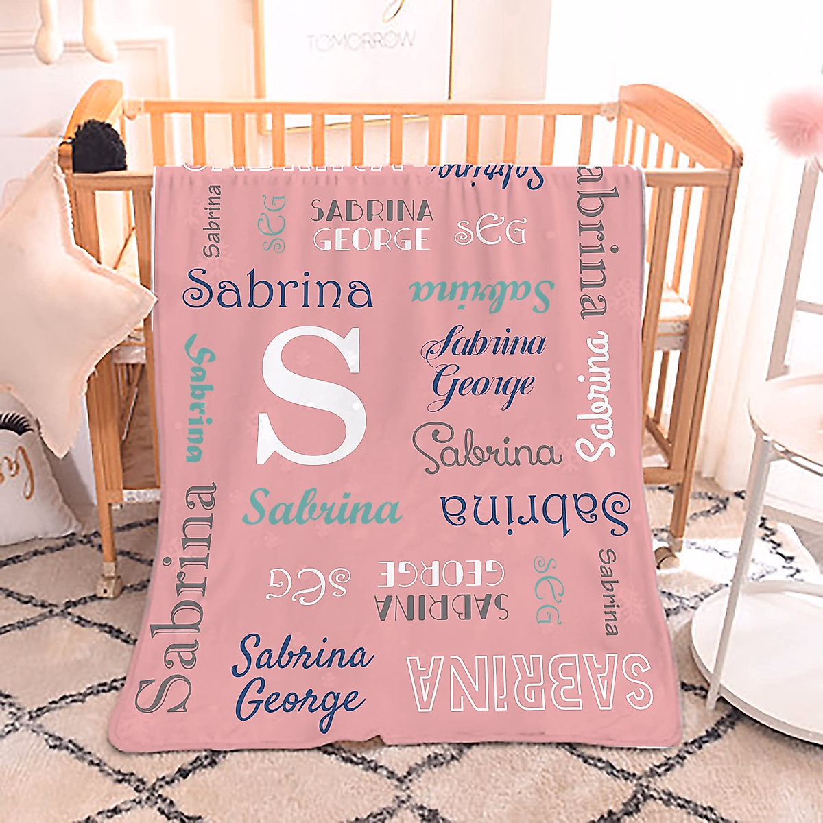 ONGNOU Custom Blanket Personalized Throw Blanket with Monogram Name Text Perfect Customized Baby Blanket for Newborn Baby, Toddler, Kids, Friends or Family on Thanksgiving Easter and Birthday Gift
