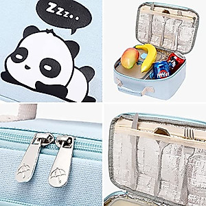 e-youth Women Girls Cute Panda School Backpack with Lunch Box Japanese & Korean Style Canvas Bags (Blue)