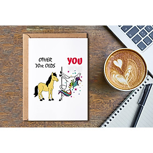 EruditeGifts Other 70Yr Olds You - 70Th Birthday Card - Dancing Unicorn Birthday - Hilarious 70Th Birthday Card - Other 70 Year Olds - Lovely Unicorn - Happy Birthday, 5 x 7 inches