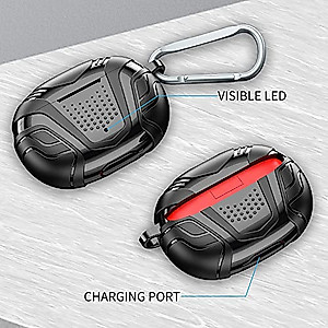 Case for Beats Studio Buds Case Cover with Keychain, Rugged Protective Case for New Studio Buds 2021 Charging Case Accessories, Military Case Holder with Clip for Men Women, Front LED Visible (Black)