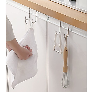 jixik 2pcs Over Door Hook, Double S-Shaped Hook Holder Hanger 7.3cm/2.9in Stainless Steel Free Punching Heavy Duty Door Back Hanging Hook for Towel Cloth Bag for Kitchen (Silver)