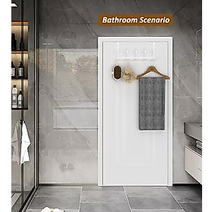 CHAUNCEY HOME Over The Door Hooks Hanger with Extended Arms for Easy Access by Women - Bathroom Accessories and Towel Rack Organizer Holder for Living Room Bedroom Hanging - 1 Pack, White