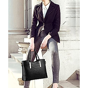 FiveloveTwo Women Ladies 2Pcs Purse and Handbags Tote PU Stiching Top Handle Satchel Shoulder Bag Clutches Black