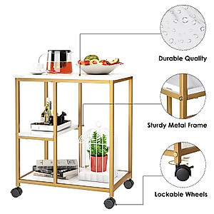 SogesHome Gold Bar Cart, Utility Bar Serving Cart Kitchen Island Rolling Cart on Wheels with Shelves for Living Room, Office, Coffee