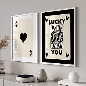 Trendy Retro Wall Art Set Of 2, Retro Trendy Aesthetic Print, Black Ace Card Poster Aesthetic Art , Lucky You Poster, Trendy Wall Art, Funny Art Digital 16x24inch Unframed