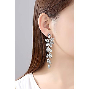 Mecresh Bride Jewelry Set Crystal Floral Leaf Crawler Chandelier Dangle Earring Bracelet Wedding Prom 2022 Fashion Jewelry Silver