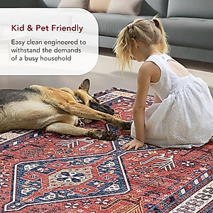 nuLOOM Stella Machine Washable Traditional Tribal Ultra Thin Area Rug, 8' x 10', Rust