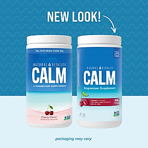 Natural Vitality Calm, Magnesium Citrate Supplement, Anti-Stress Drink Mix Powder - Gluten Free, Vegan, & Non-GMO, Raspberry Lemon, 16 oz (Pack of 1) & 0.12 oz (Pack of 30)