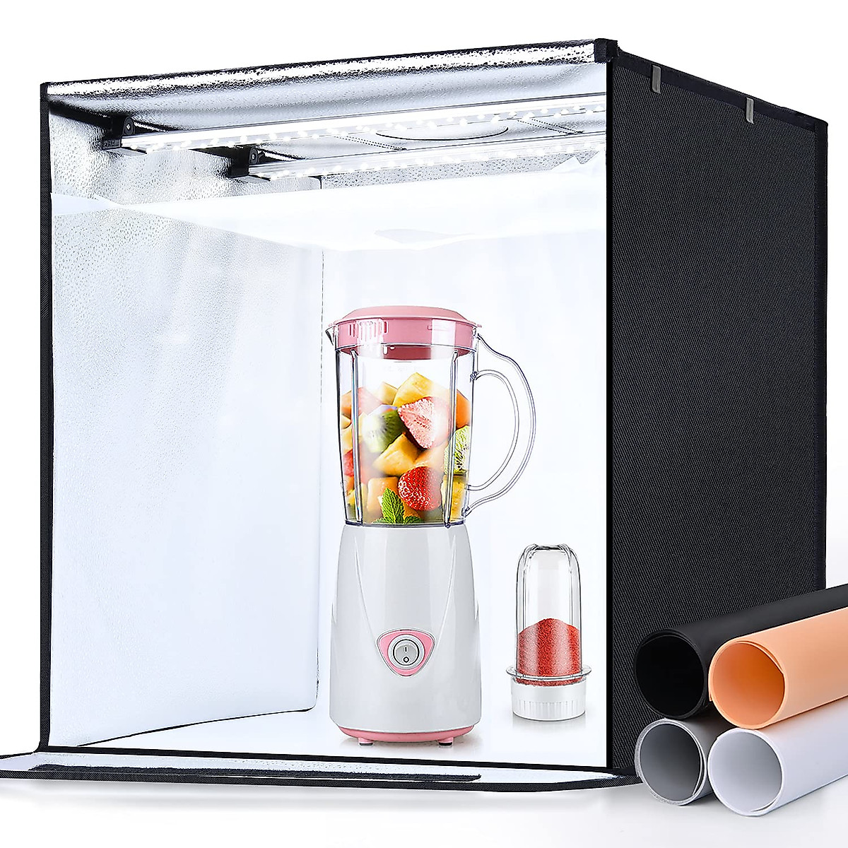 Yesker Photo Light Box, 20x20x20 inch Portable Lighting Tent Kit Brightness Adjustable Studio Photography Booth with 98 Large LED Lights CRI95+ with 4 Background for Large Items Shooting