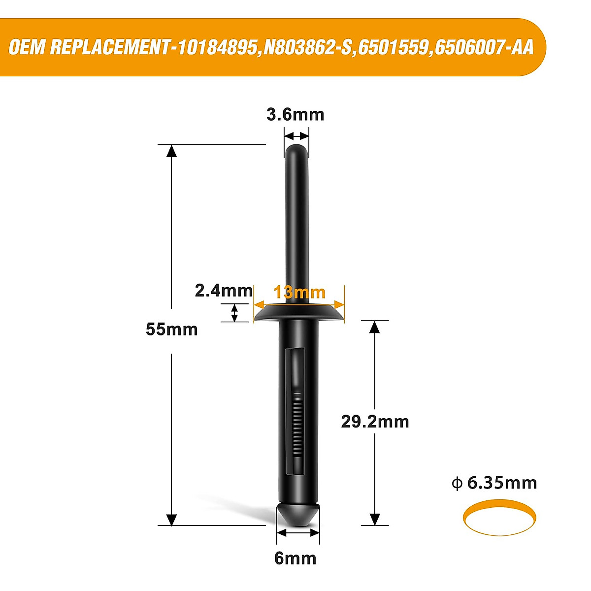 GOOACC 50Pcs 1/4" Hole Nylon Blind Rivets Fender Flare Bumper Door Trim Plastic Rivet Retainer Compatible with Chrysler 6501559, 6506007AA GM 10184895 Ford N803862-S