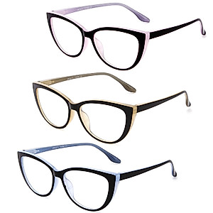 CRGATV 3 Pack Reading Glasses Blue Light Blocking Stylish Cat Eye Computer Readers Anti Eyestrain & Glare for Women