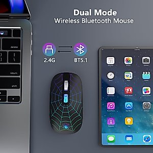 HOTLIFE Wireless Mouse，Wireless Bluetooth Mouse for Laptop - LED Computer Mice (Bluetooth 5.1 +USB) - Rechargeable Mouse - 2.4G Portable Tpye-c Mouse - Wireless Mouse for PC, Mac OS, Android, Windows