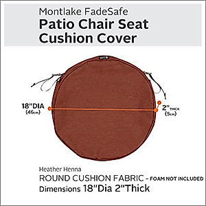 Classic Accessories Montlake FadeSafe Water-Resistant 18 x 2 Inch Round Outdoor Chair Seat Cushion Slip Cover, Patio Furniture Cushion Cover, Heather Henna Red