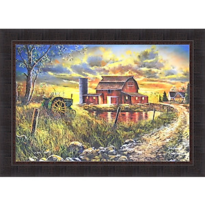 Memories Past by Jim Hansel 24x33 Barn John Deere Tractor Farm Pond Framed Art Print Wall Décor Picture