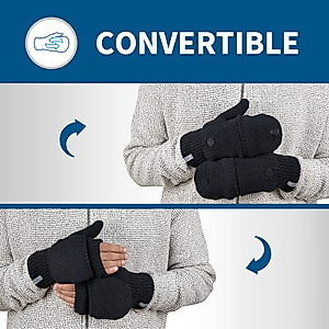 TrailHeads Women’s Fingerless Gloves | Merino Knit Convertible Mittens - black (small/medium)
