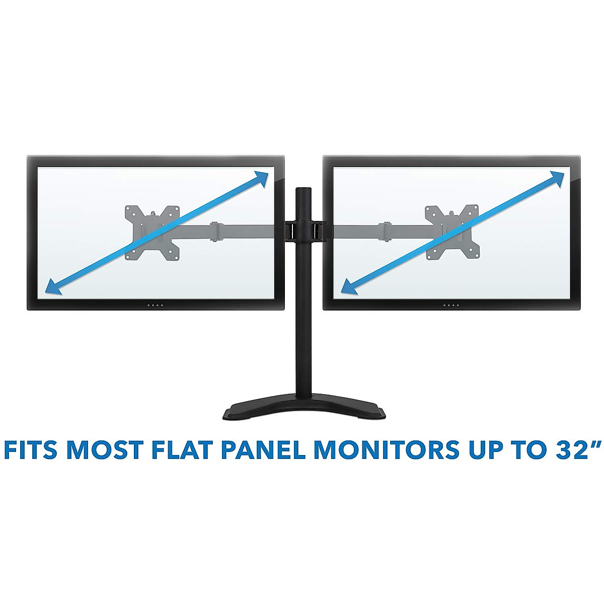 Mount-It! Dual Monitor Stand for Desk - 2 Screen Mount for Two Computer Screens up to 32 Inch and 17 Lbs - Free-Standing Base Swivels, Tilt, Rotates 360 Adjustable Arms - VESA Compatible Sturdy Steel