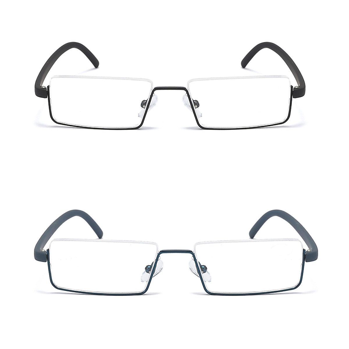 COVESATO 2 Pack Half Frame Reading Glasses for Men and Women Lightweight Computer Readers with Portable Case 3.00