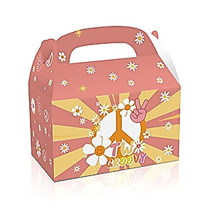 NA 12PCS Two Groovy Party Boxes Retro Hippie Boho Favors Boxes Goody Treat Daisy Rainbow Theme Girls Birthday Decorations Party Supplies for Candy Chocolate Cookies