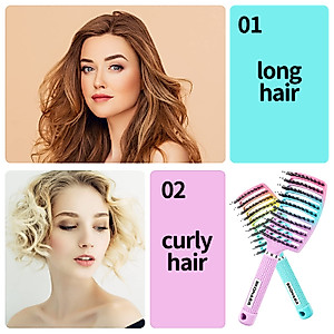 2 Pack Detangling Brush Getting Knots Out without Pain Adds Shine and Makes Hair Smooth,Detangler Boar Bristle Hair Brush for Adult & Kids Wet or Dry Hair(Green&Pink)