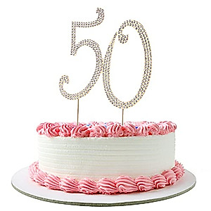 Toddmomy 50 Gold 50th Anniversary Bling Rhinestone 50th Birthday Crystal Cake Decoration