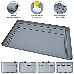 Dwellaid Gray Under Sink Mats for Kitchen Waterproof Cut to Fit 34''x22'' Sink Cabinet Mat Under Sink Silicone Mat with Hole Under Bathroom Sink Mat for Cabinet Crafting Pet Bowls