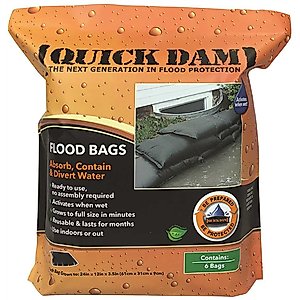 Pack of 6 Quick Dam Sandless Sand Bags 600mm Self Inflating No Sand Required! by Quick Dam