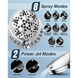 High Pressure Handheld Shower Head, Chrome Hand Held Shower Sprayer with Holder, 10 Modes Filtered Showerhead with Anti-Clog Nozzle,Detachable Shower Head with 79’’ Stainless Steel Hose for Bathing