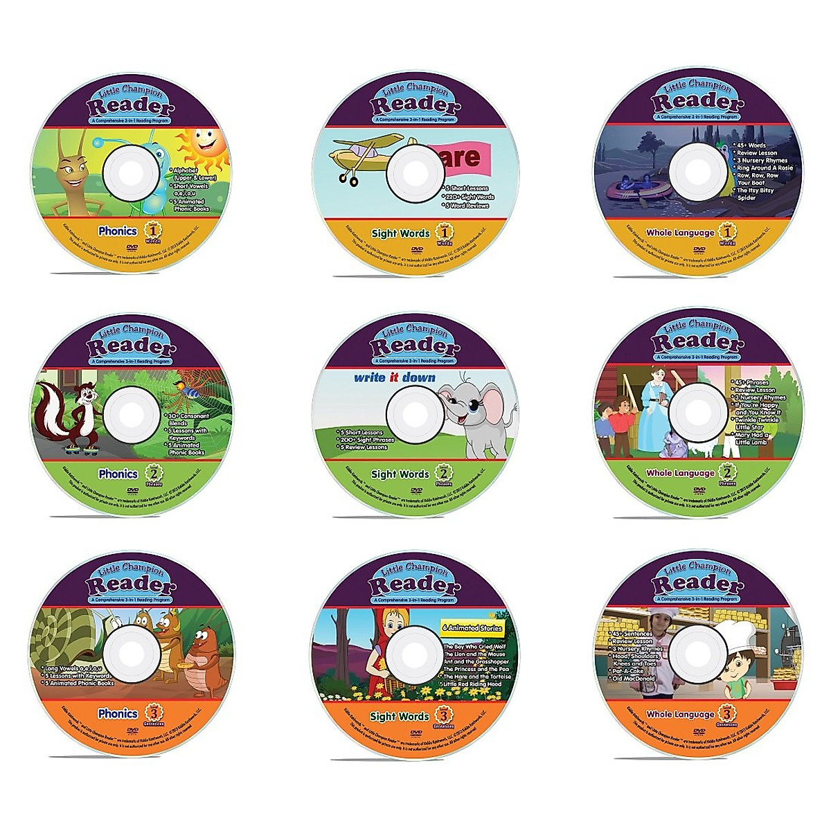 Early Reading Program for Baby, Toddler, Preschool, Kindergarten- Alphabet, Vowel Phonics & 200+ Sight Words - Little Champion Reader 9 DVD, Flash Card, Book Kit