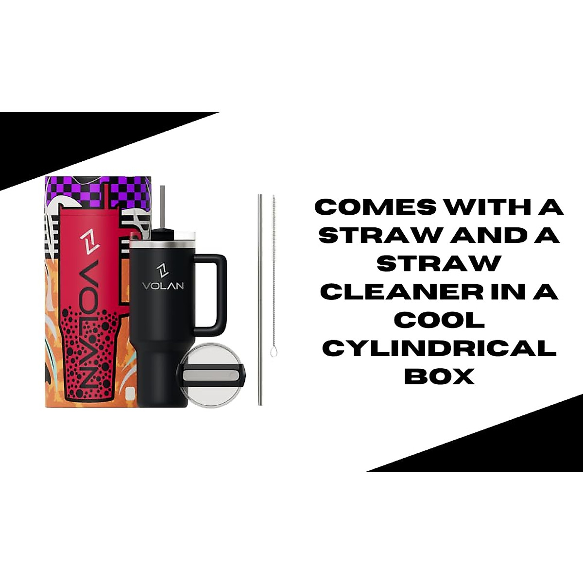 2nd Generation 40 oz Tumbler with Handle and Straw Insulated Tumblers Cups with Lids Straws Double Wall Vacuum Thermos cup 304 Stainless Steel Travel Mug Gifts for Men Women Him Her (Black)