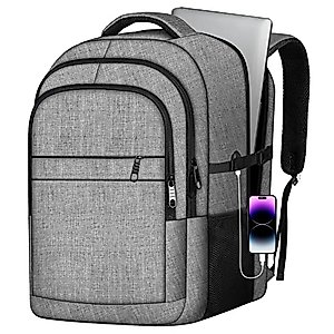 Yamdeg Extra Large Travel Backpack, Large Carry On Backpack, 17.3 Inch Laptop Backpack For Computer Business Travel With USB Port, TSA Airline Approved Waterproof Travel Daypack For Men, Grey