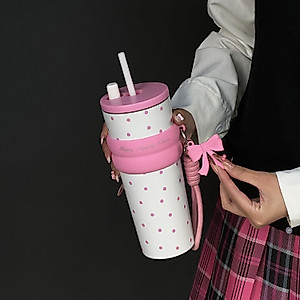 SDGA+ 24 oz Leak Proof Tumbler with Lid and Straw, Insulated Stainless Steel Reusable Thermal Coffee Cup, Cute Portable Iced Coffee Travel Mug, For Women, Water Bottle for Hot and Cold, Pink