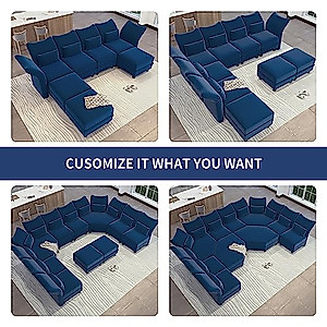 LLappuil Velvet Modular Sectional Sofa 127.7" 7-Seater U Shaped Couch with Storage, High Back Recliner Couches with Chaise for Living Room, Anti-Scratch Blue