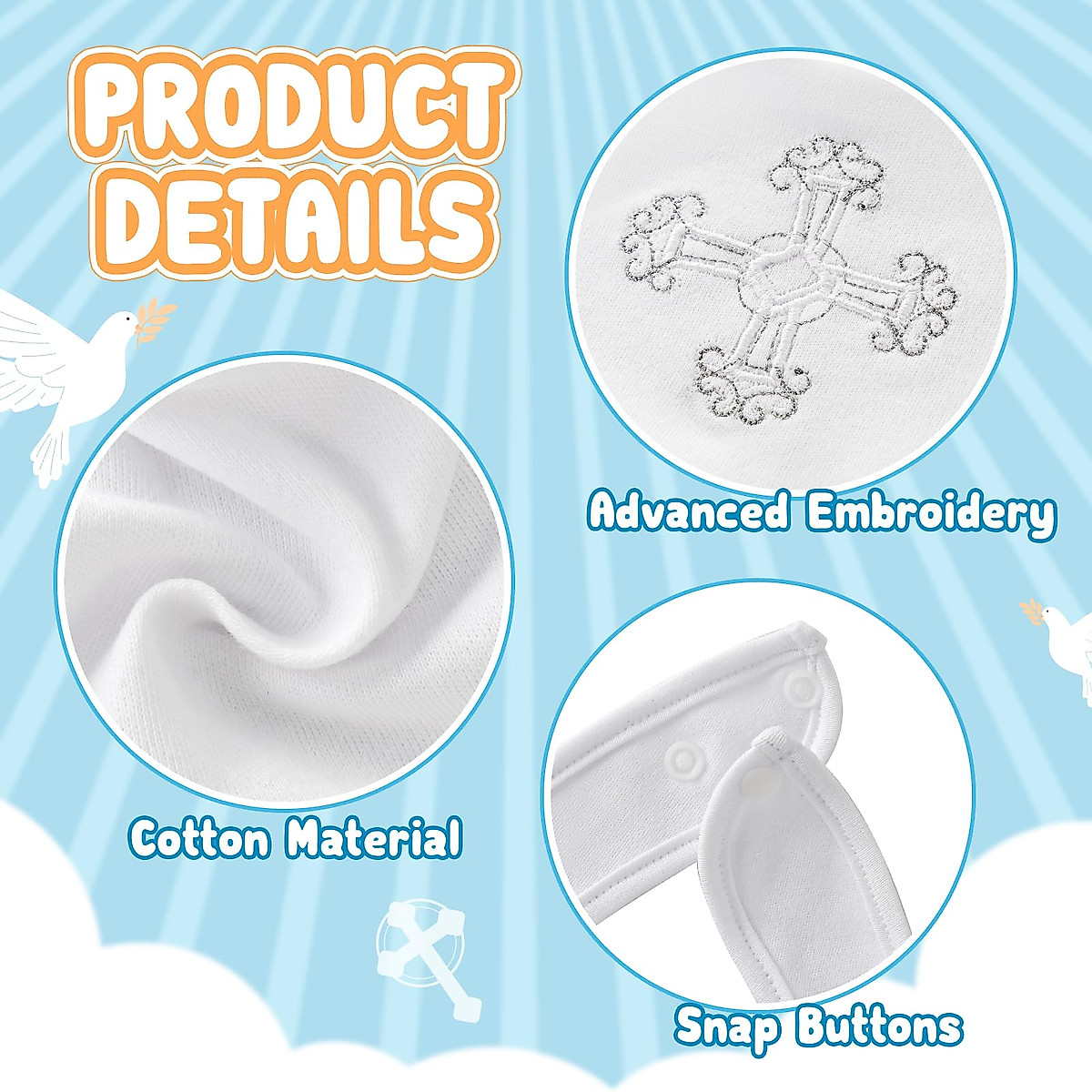 Booulfi Baby Boy's Christening Baptism Outfits Embroidered Cross White Bib and Socks Set 2 PCS