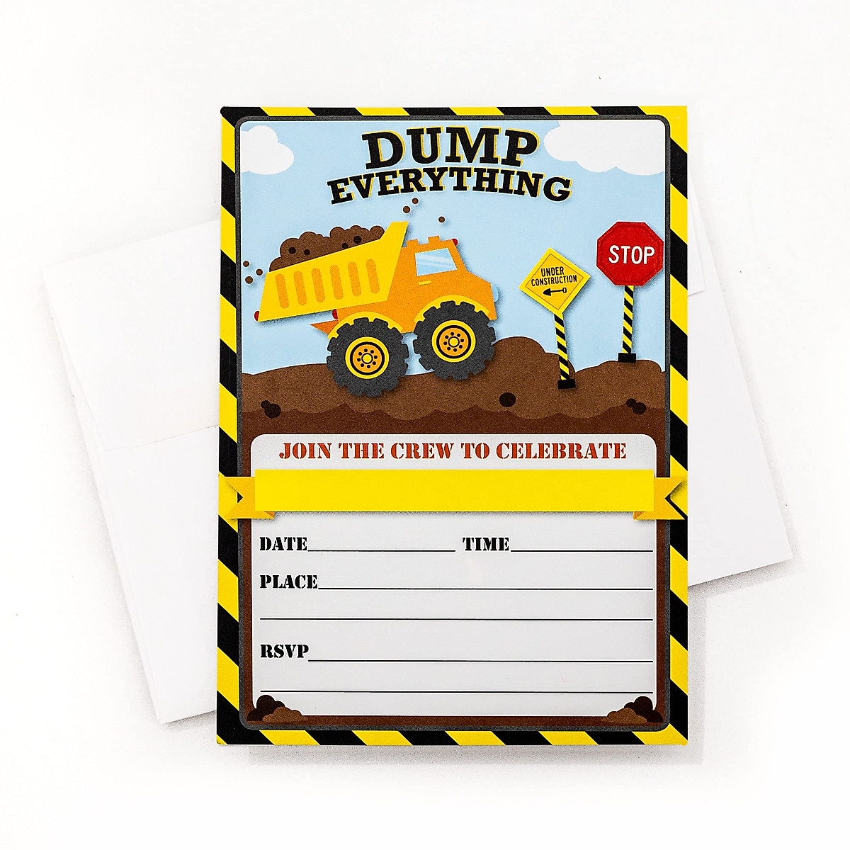 25 Construction Invitations and Envelopes (Large Size 5x7) (25 Pack)