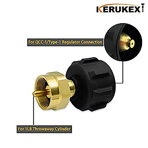 KERUKEXI Propane Refill Adapter for 1 lb Throwaway Disposable Cylinder and 20lb LP Gas Fuel Bottle Tank coupler fit QCC1 Type1 Solid Brass Regulator Valve Accessory BBQ kit connector RV recycle