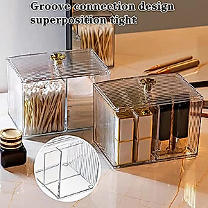 Acrylic Qtip Holder, Cotton Swab Holder Dispenser, Bathroom Jars with Lids Set for Cotton Ball, Cotton Swab, Cotton Round Pads, Floss, Vanity Organizers and Storage (#1)