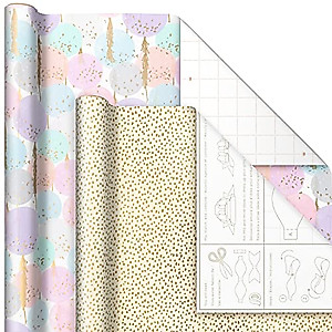 Hallmark Pastel Wrapping Paper Bundle with Cutlines on Reverse (6 Rolls: 130 Square Feet Total) Pink, Gold, Blue for Birthdays, Weddings, Bridal Showers, Baby Showers and More