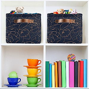 Copper-gold Gloss Outline Navy Dark Blue Rectangle Storage Basket Collapsible Storage Bin for Nursery Toys Books, Waterproof Baskets for Closet Shelves Bedroom Decor