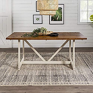 Walker Edison Modern Farmhouse Dining Table Wood Small Dining Room Table Sets Dining Chairs. 72 Inch. White and Rustic Oak