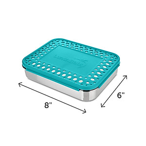 LunchBots Large Cinco Stainless Steel Lunch Container - Five Section Design Holds a Variety of Foods - Metal Bento Box - Dishwasher Safe - Stainless Lid - Aqua Dots