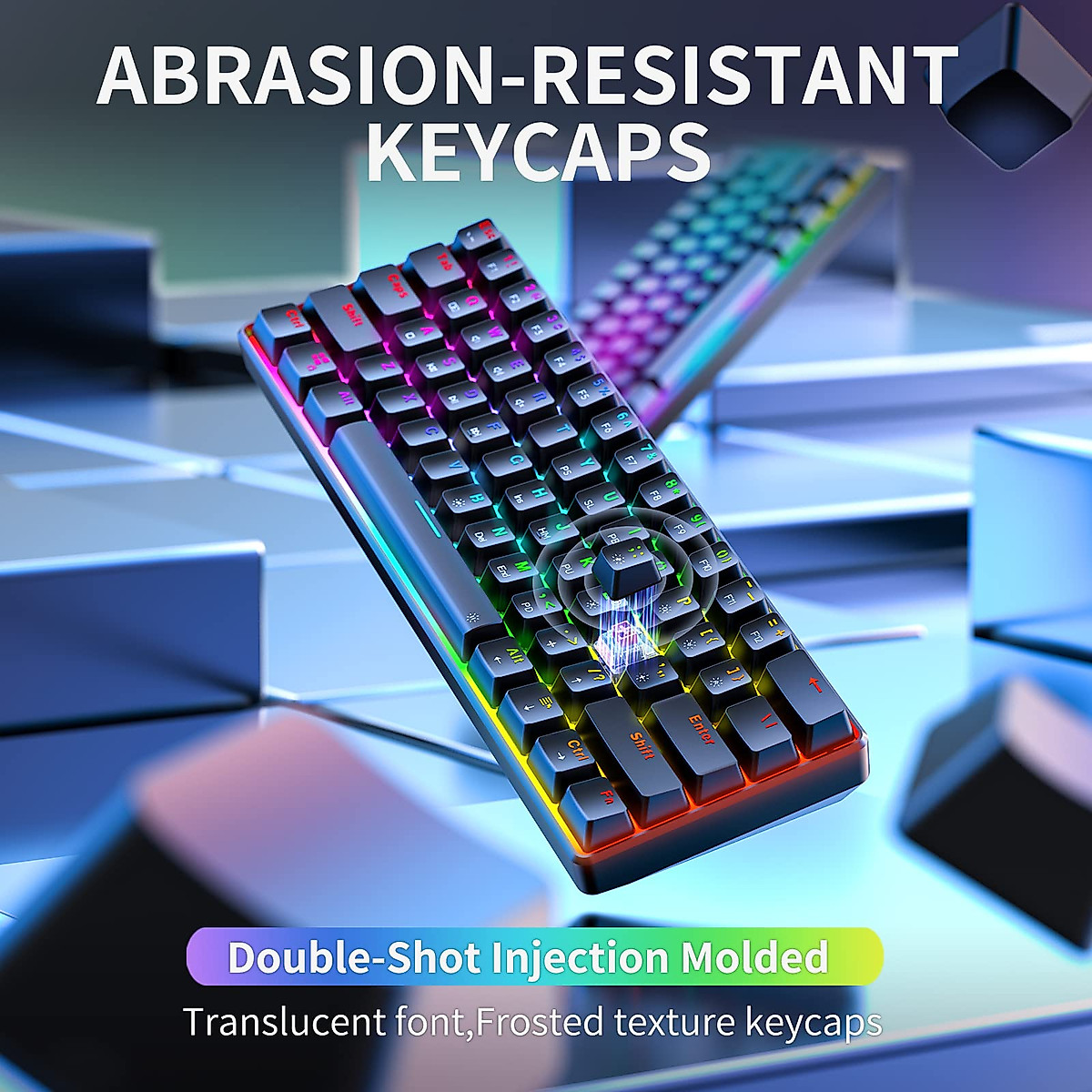 Punkston TH61 60% Mechanical Gaming Keyboard,RGB Backlit Wired Ultra-Compact Mini Mechanical Keyboard Full Keys Programmable Black
